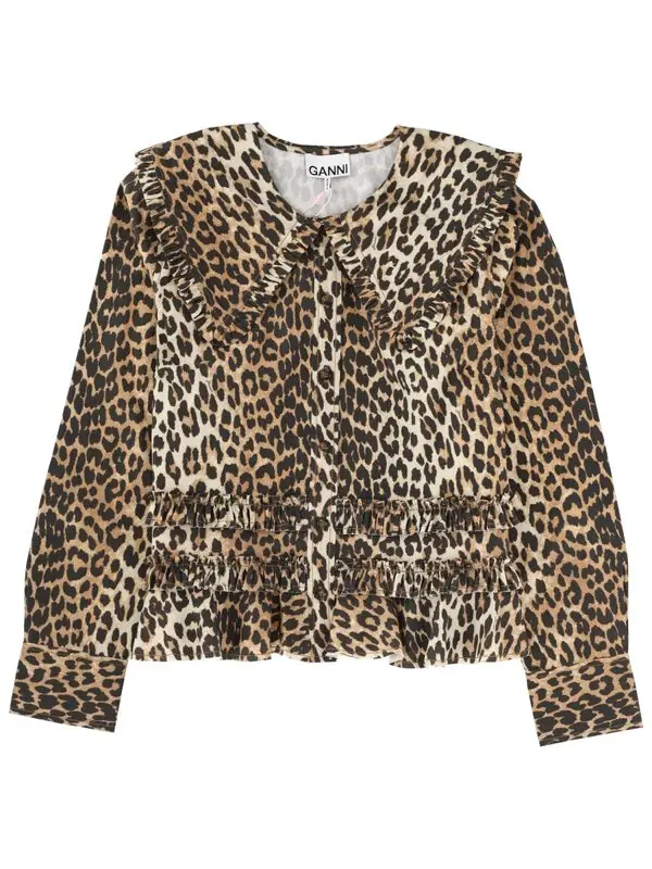 GANNI Shirt With Wide Collar - Animalier