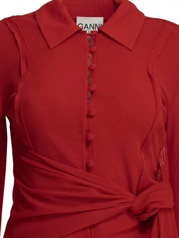 GANNI Button-down Polo Shirt - Red