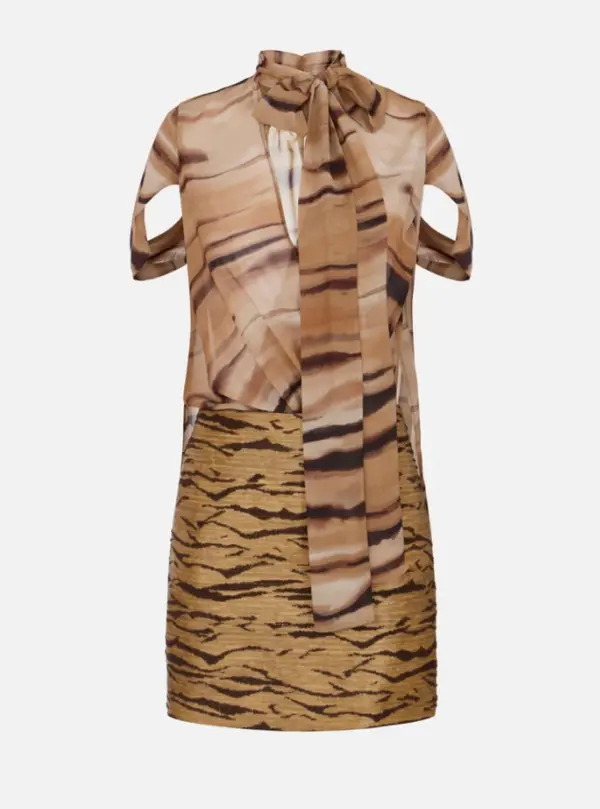 Elisabetta Franchi Bi-material Mini Dress - Camel