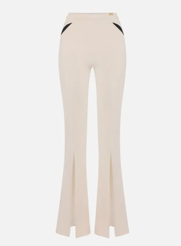 Elisabetta Franchi Crepe Trousers With Cutouts And Slits - Burro/nero