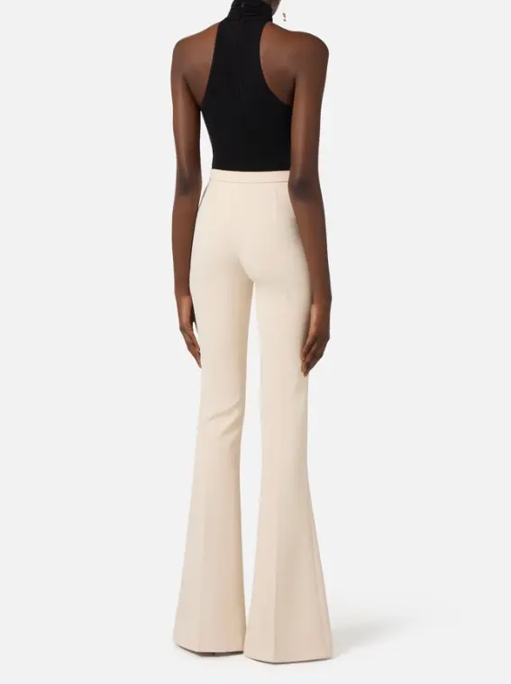 Elisabetta Franchi Crepe Trousers With Cutouts And Slits - Burro/nero