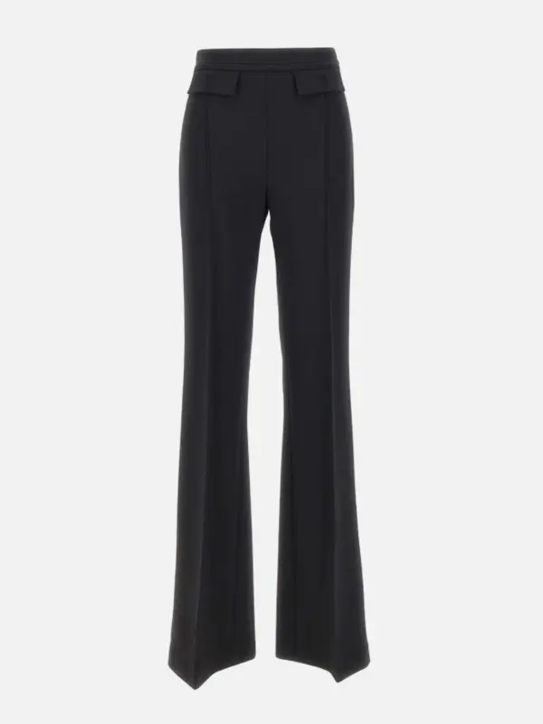 Elisabetta Franchi Double-stretch Crepe Trousers With Embroidered Logo - Black