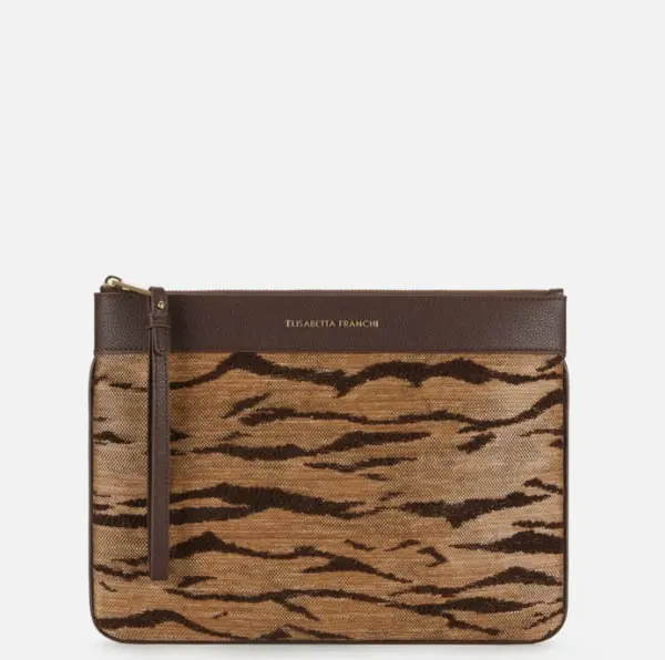 Elisabetta Franchi Tiger Print Pouch - Camel