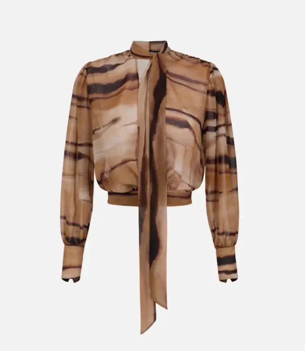 Elisabetta Franchi Printed Chiffon Blouse - Camel