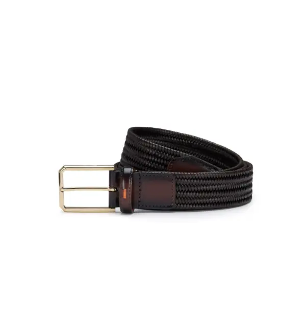 Santoni Leather Woven Belt - Brown