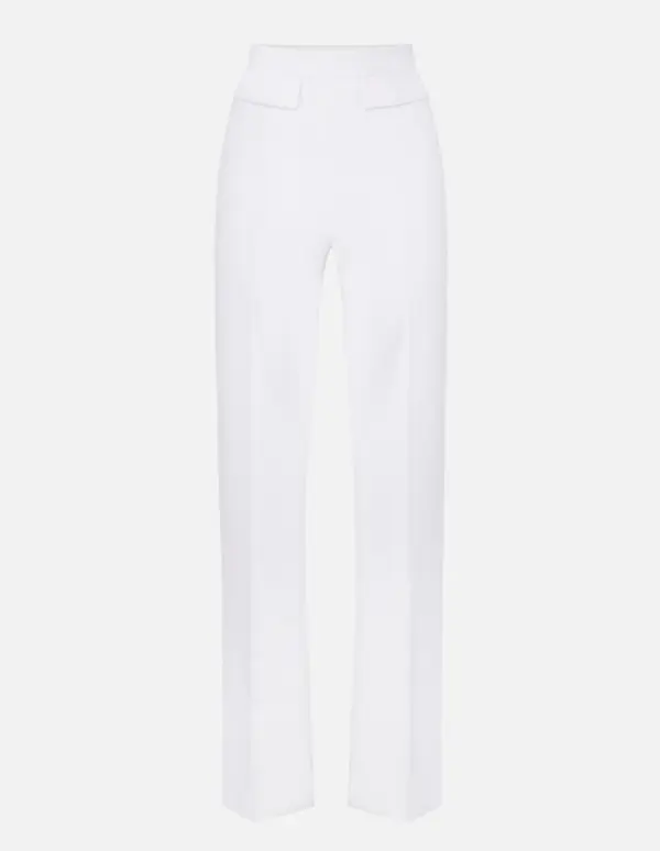 Elisabetta Franchi Double-stretch Crepe Trousers With Embroidered Logo - Ivory
