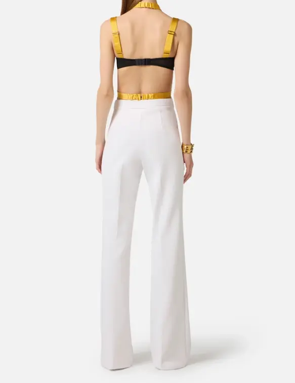 Elisabetta Franchi Double-stretch Crepe Trousers With Embroidered Logo