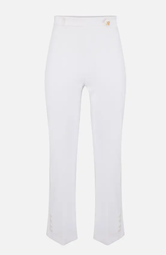 Elisabetta Franchi Double Stretch Crepe Trousers With Buttoned Slits - Ivory