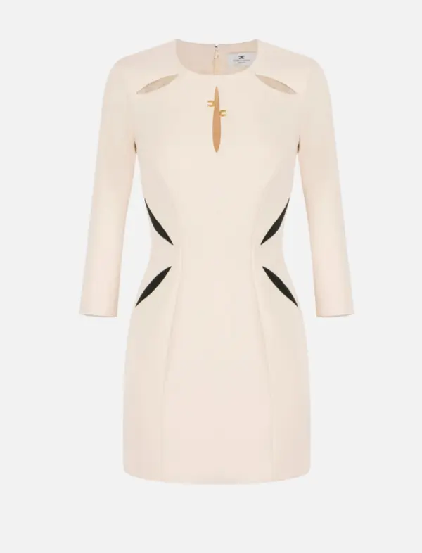 Elisabetta Franchi Mini Dress With Cut Outs - Burro/nero