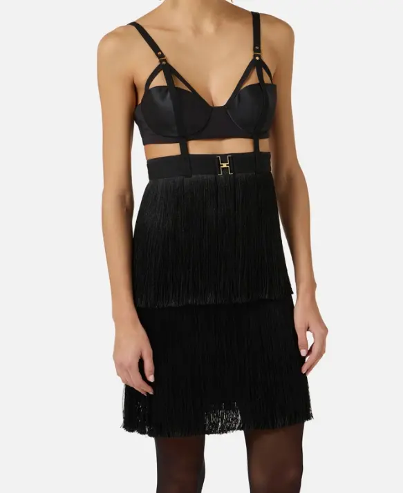 Elisabetta Franchi Mini Dress With Fringes - Black