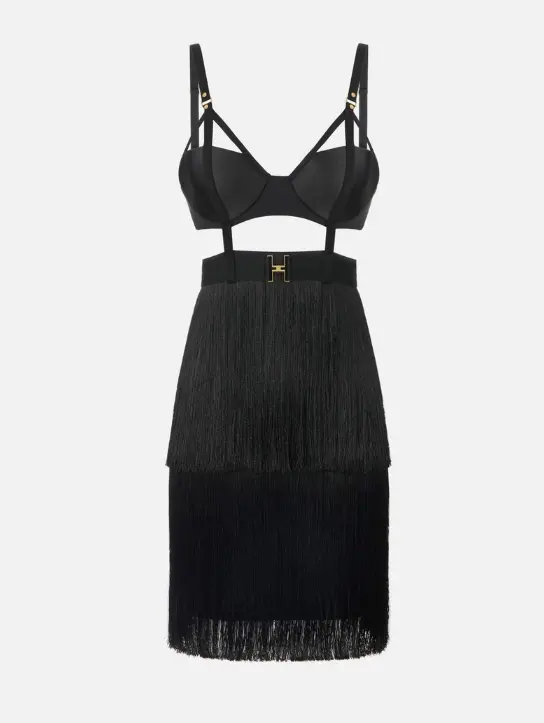 Elisabetta Franchi Mini Dress With Fringes - Black