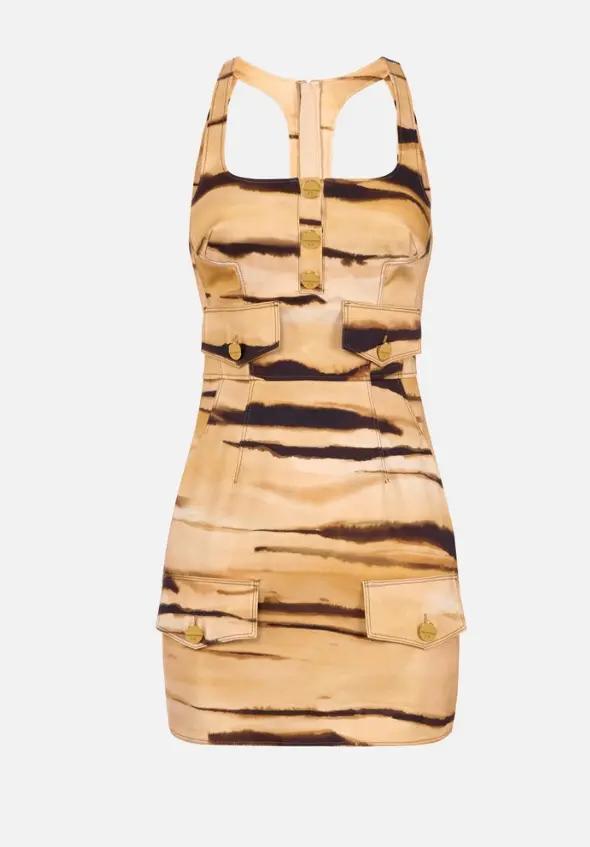Elisabetta Franchi Tiger Print Mini Dress - Camel