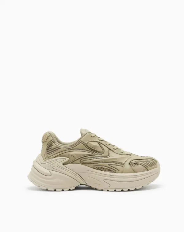 Emporio Armani Mesh And Suede Sneakers - Beige