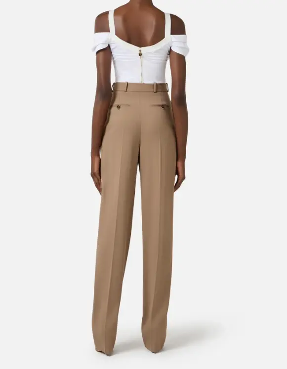 Elisabetta Franchi Gabardine Trousers - Argilla
