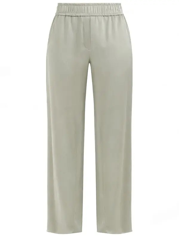 Brunello Cucinelli Silk Satin Wide Leg Track Pants - Green