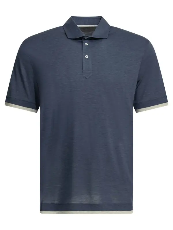 Brunello Cucinelli Faux Layering' Polo Shirt With Buttons - Blue