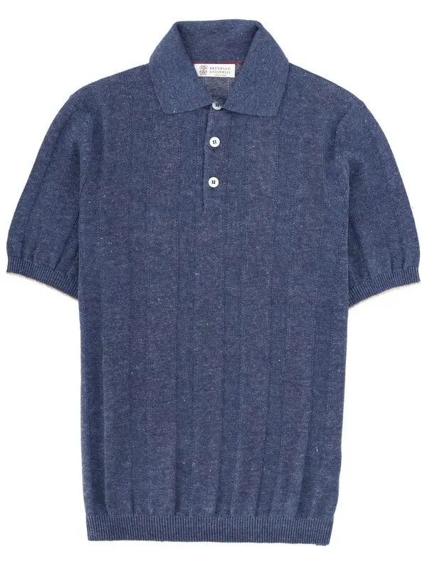 Brunello Cucinelli Linen Knit Polo Shirt - Blue