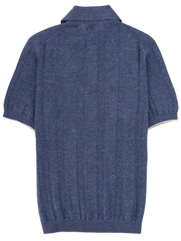 Brunello Cucinelli Linen Knit Polo Shirt - Blue