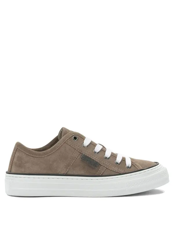 Brunello Cucinelli Shiny Tab Low Sneakers - Beige