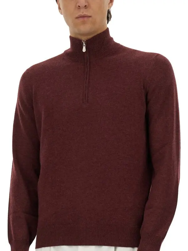 Brunello Cucinelli Cashmere Quarter Zip Turtleneck Pullover - Brown