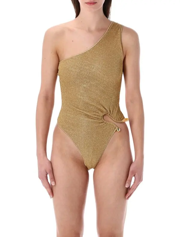 Oseree Lumière Stones One-shoulder Maillot - Golden