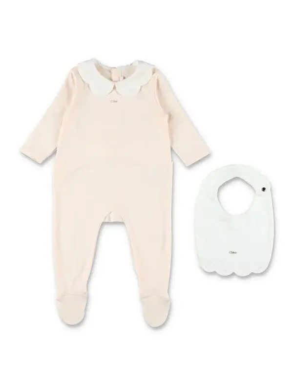 Chloé Baby Set With Jumpsuit And Bib - Pink