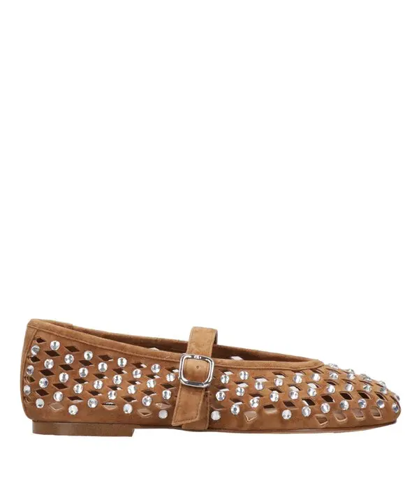 Steve Madden Suede Flats With Rhinestone Embellishments - Brown