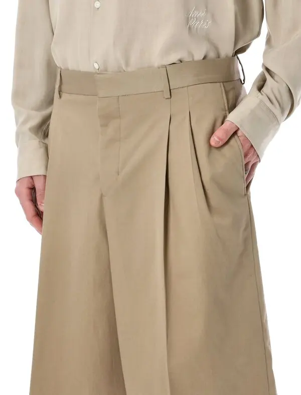 Ami Cotton Bermuda Shorts - Beige