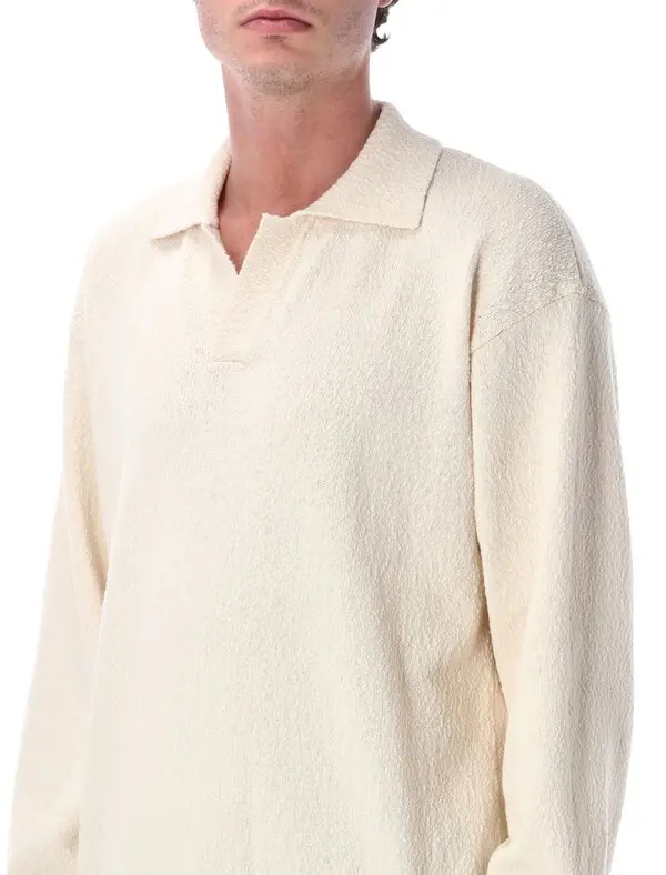 ROBERTO COLLINA Long-sleeve Polo With Textured Knit - Beige