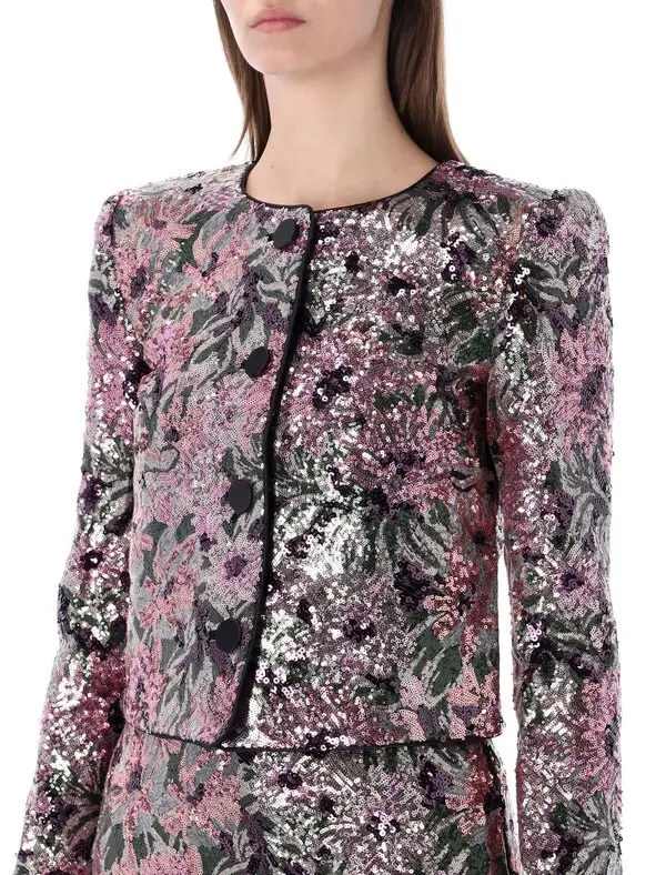 SELF-PORTRAIT Floral Sequin Embroidered Jacket - Red