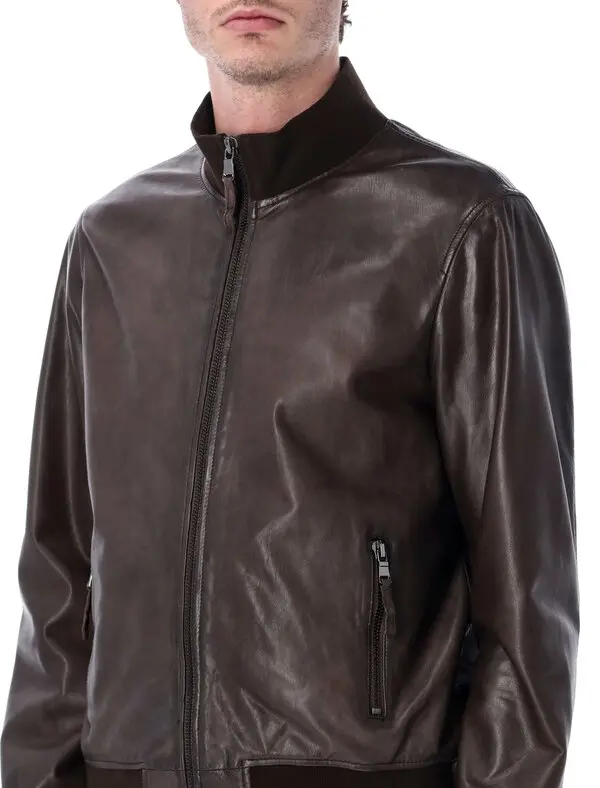 SWORD 6644 Leather Bomber Jacket - Brown
