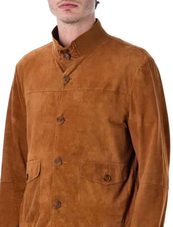 SWORD 6644 Suede Jacket With High Collar - Brandy
