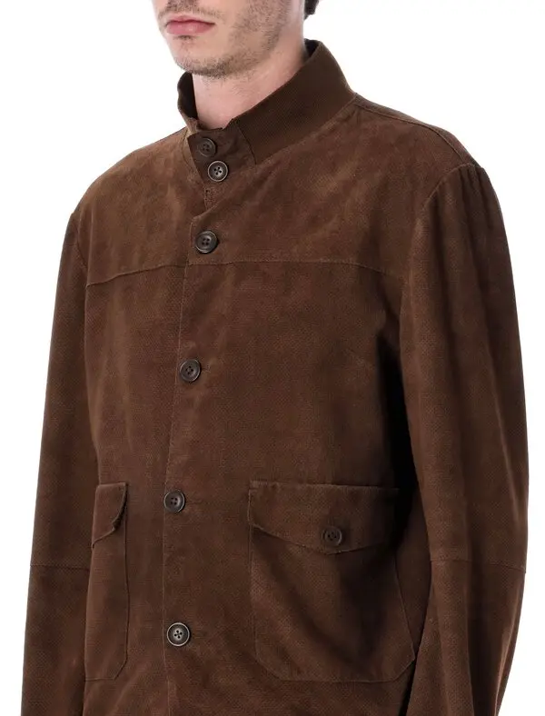 SWORD 6644 Perforated Suede Jacket - Dark Brown