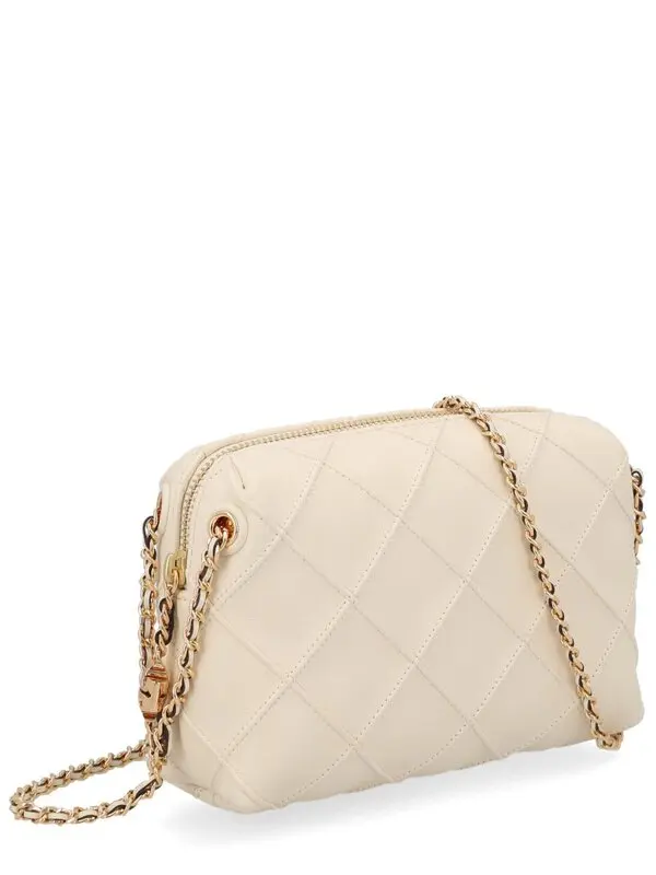 Tory Burch Fleming Quilted Lamb Leather Bag With Chain Strap - Beige