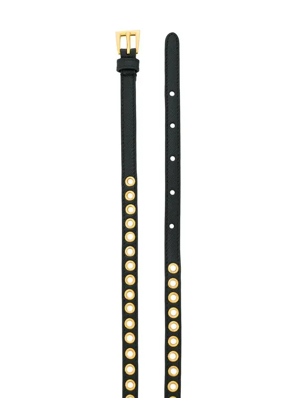 Prada Skinny Eyelet Belt - Black