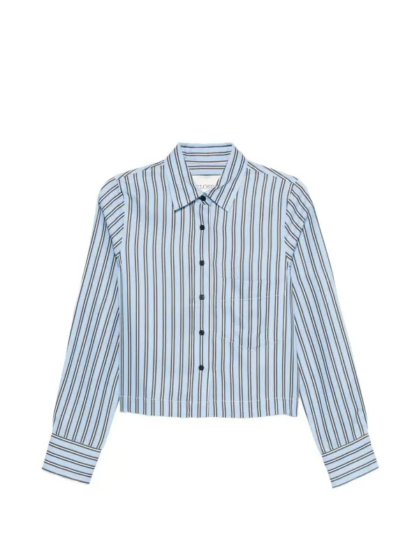 Closed Striped Cropped Shirt - Clear Blue