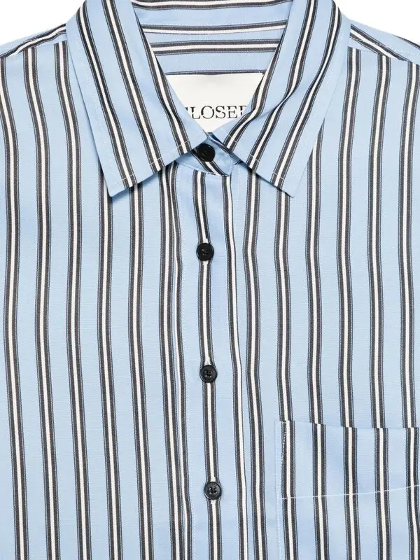 Closed Striped Cropped Shirt - Clear Blue