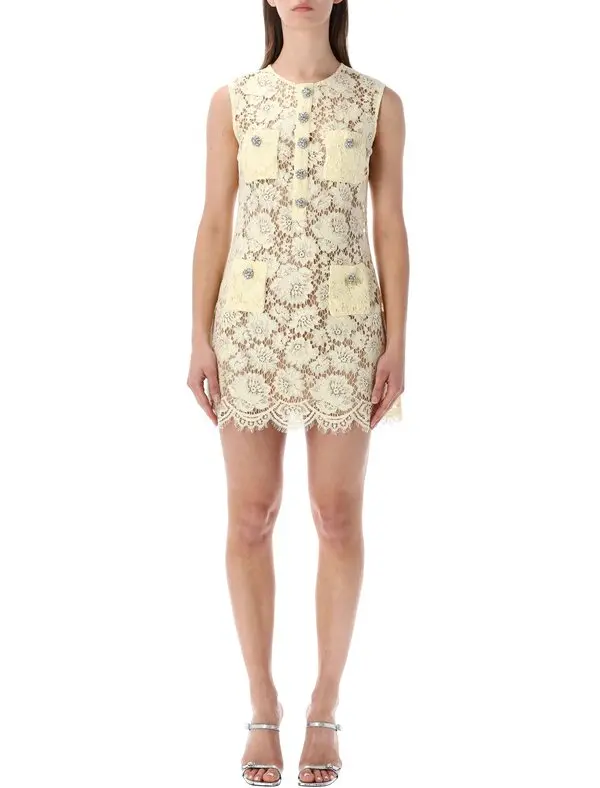 SELF-PORTRAIT Lace Mini Dress - Yellow