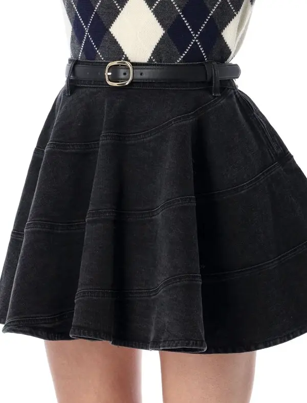 SELF-PORTRAIT Flared Mini Skirt - Black