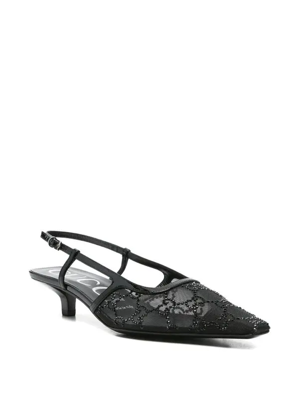 Gucci Crystal Embellished Slingback Pumps - Black