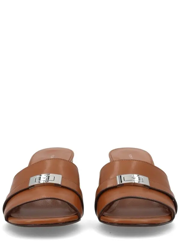 Tory Burch Leelee Mule Sandal With Silver Tone Hardware - Brown