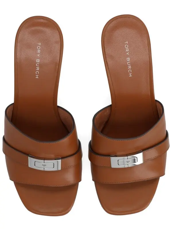 Tory Burch Leelee Mule Sandal With Silver Tone Hardware - Brown