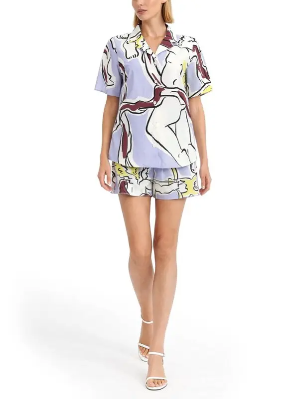Tory Burch Printed Cotton Blend Shorts - Multicolour