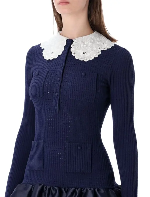 SELF-PORTRAIT Mini Dress With Broderie Anglaise Collar - Blue