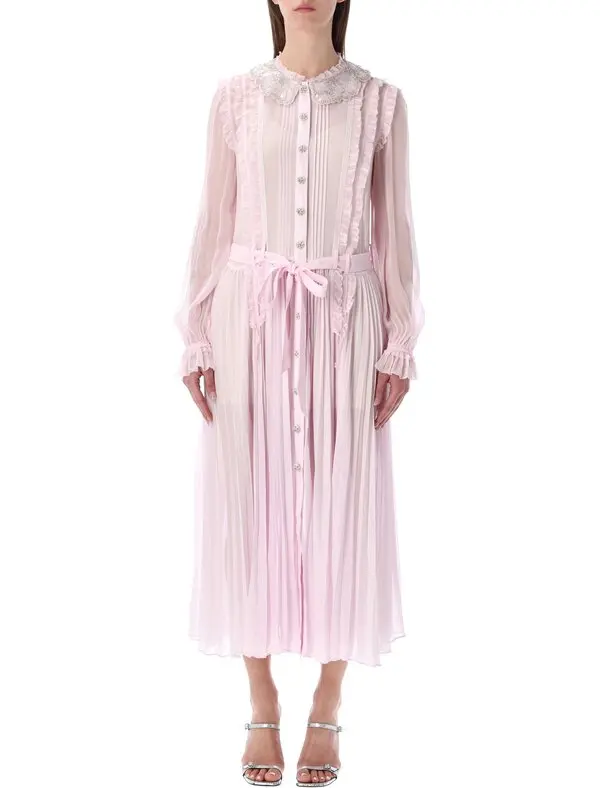 SELF-PORTRAIT Pleated Georgette Midi Dress - Pink
