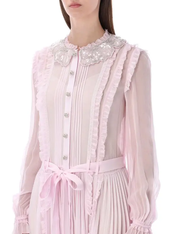 SELF-PORTRAIT Pleated Georgette Midi Dress - Pink