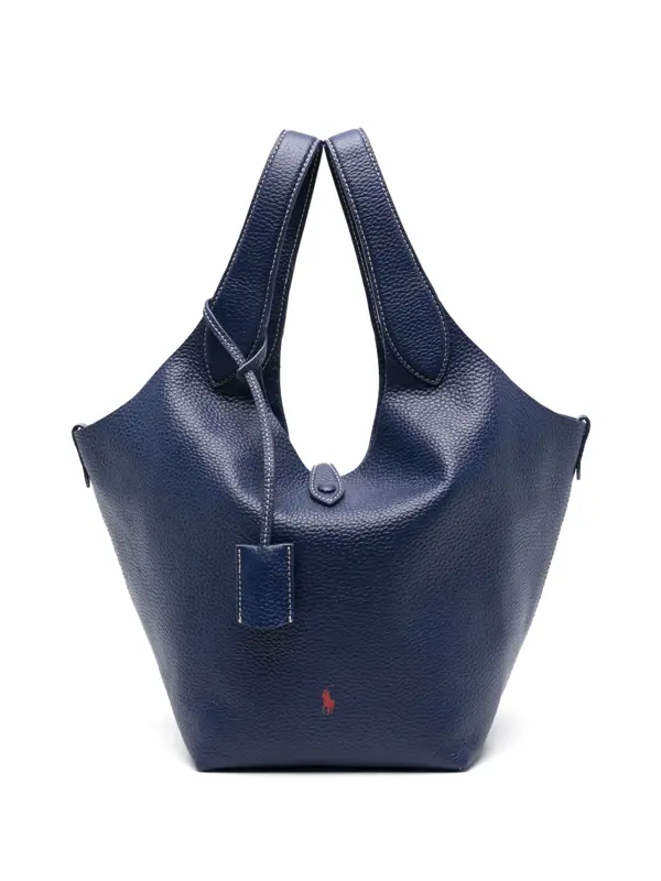 Ralph Lauren Polo Pony Motif Leather Tote - Navy