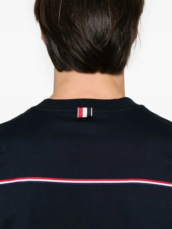 Thom Browne Oversized Short Sleeve Tee W/ Rwb Knit Trim In Medium Weight Jersey - Navy