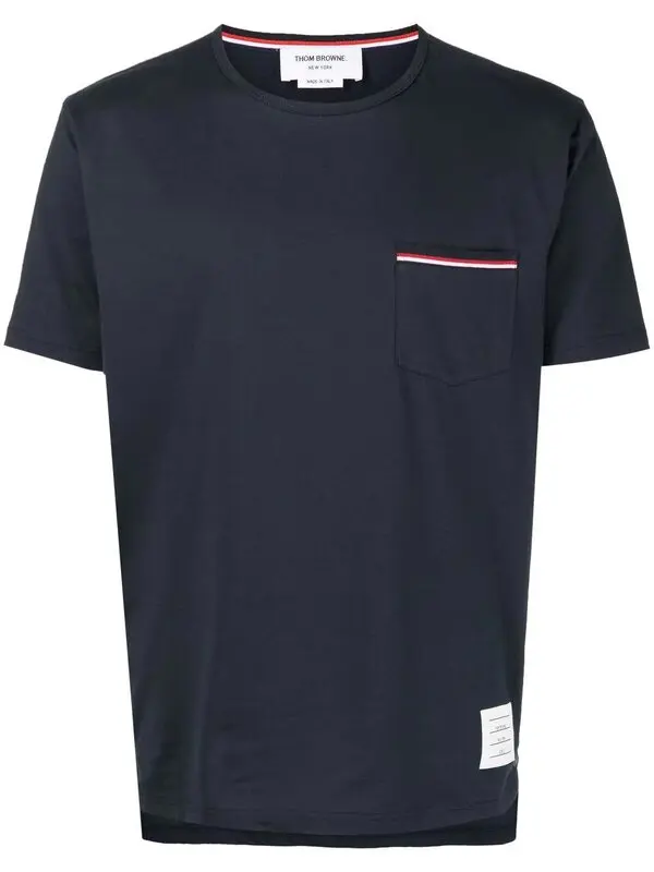 Thom Browne Ss Rwb Pocket Tee In Medium Weight Jersey Cotton - Navy