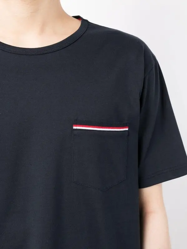 Thom Browne Ss Rwb Pocket Tee In Medium Weight Jersey Cotton - Navy